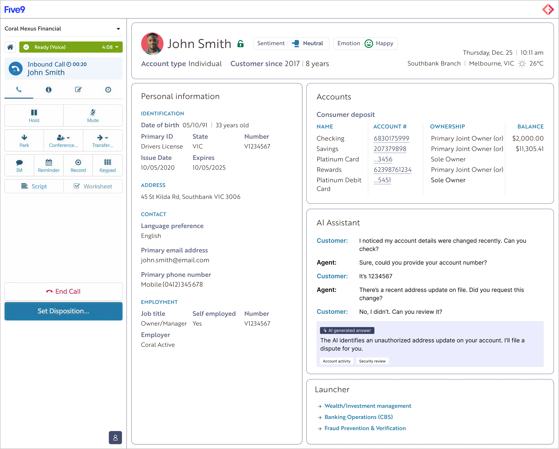 Coral for Five9 | Unified Desktop for Five9 Contact Centers